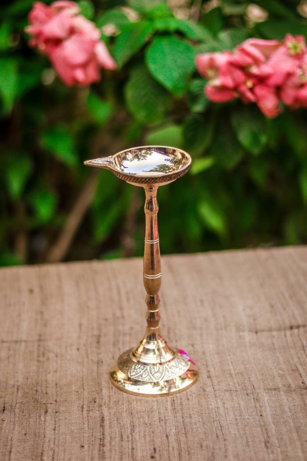 Brass Lamp or Diya With Stand for Puja, Arati. Height- 24 Cm, Base ...
