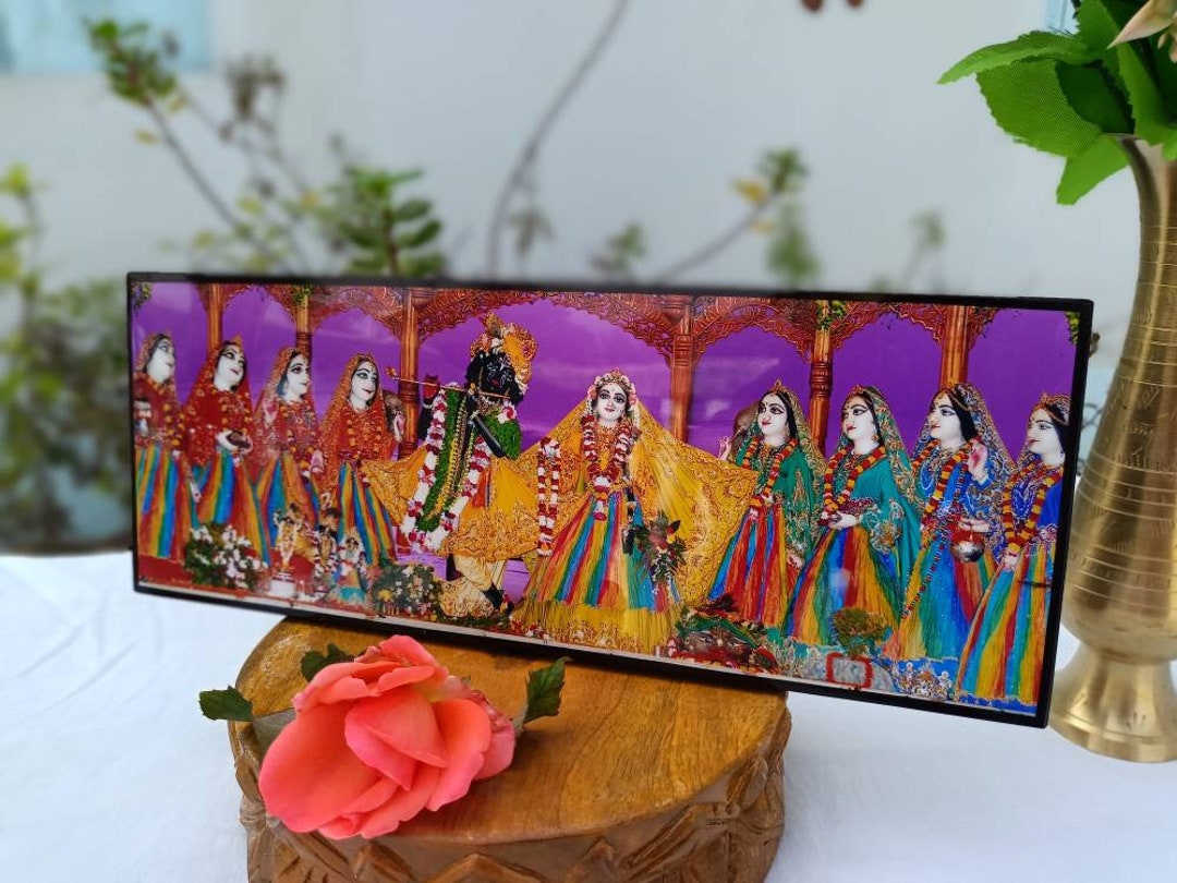 Beautiful Iskcon Mayapur Radha Madhab Ashtasakhi Rapicture, Size 4×12" Inches, Laminated Super ...