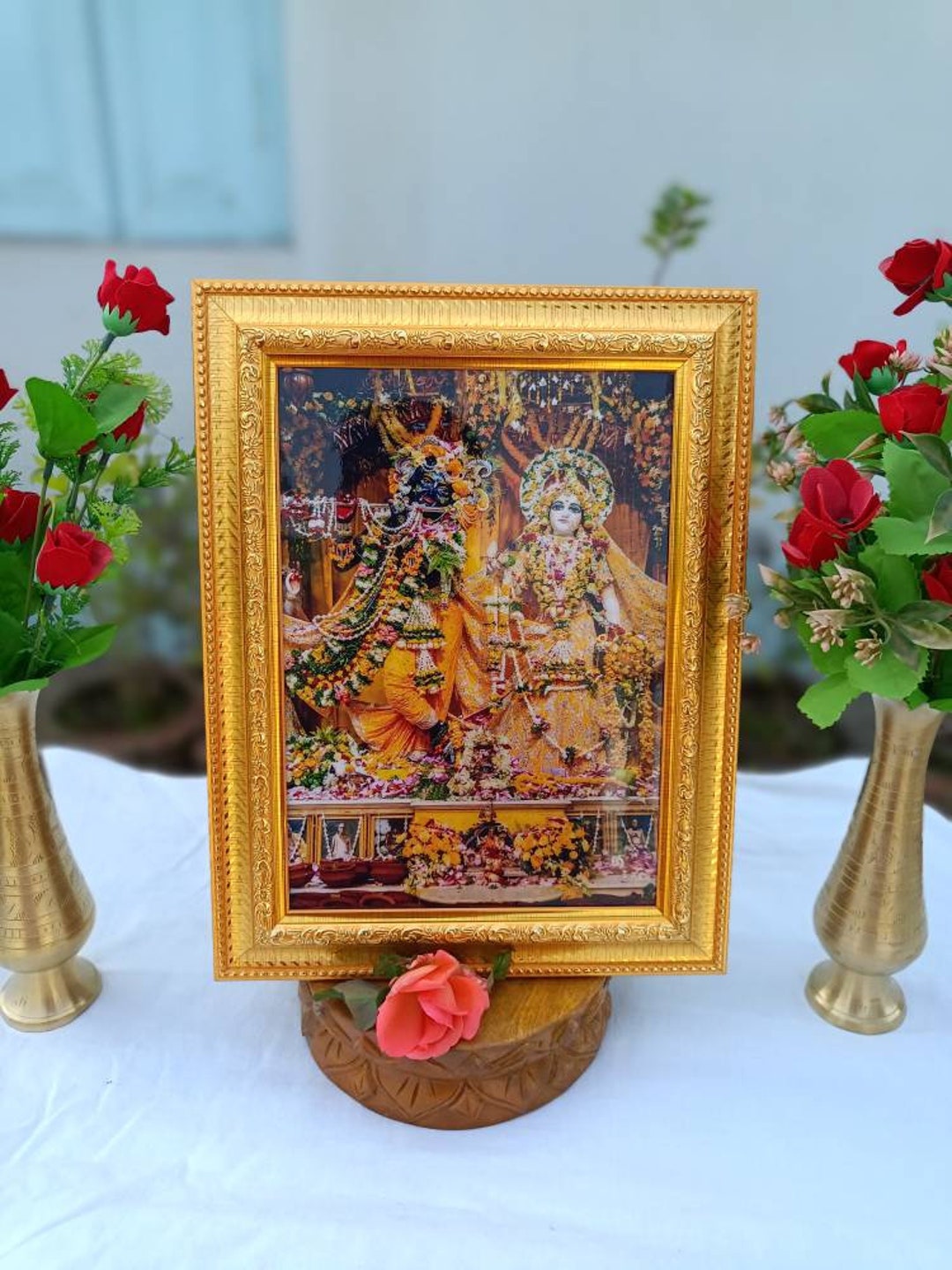 Beautiful Mayapur Iskcon Radha Madhab Laminated With Fiber Golden Frame Best Quality Picture ...
