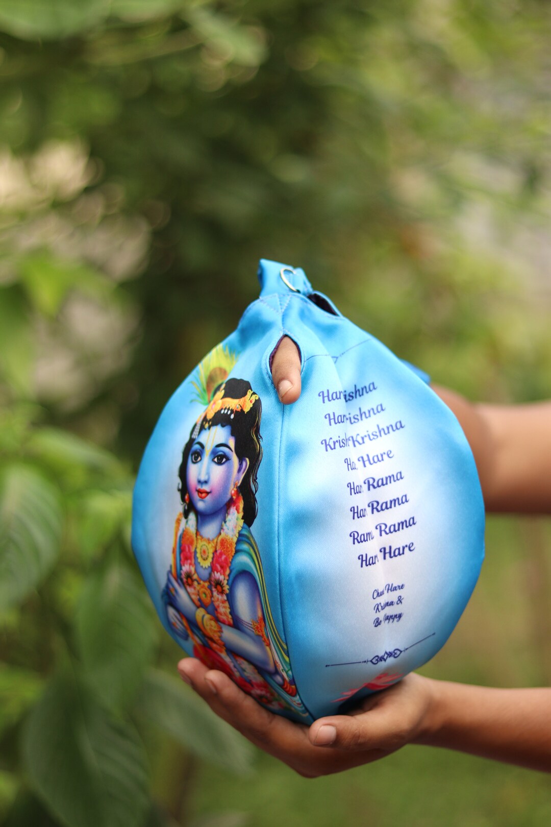 Krishna Japa Bag, Krishna Photo Printed Satin Japa Bag, Chanting Bag ...