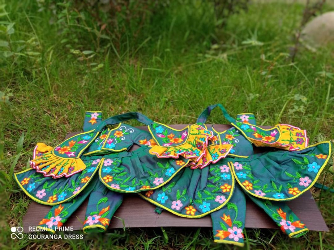 Dancing Goura Nitai Dress Green Yellow Mixed Fabric Handmade Pants and ...