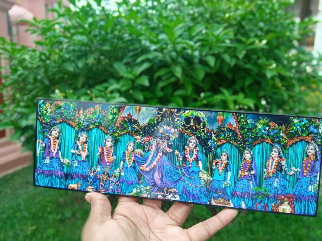 Iskcon Mayapur Radha Madhab Ashtasakhi Picture, Size 4×12" Inches, Laminated Super Quality Lord ...