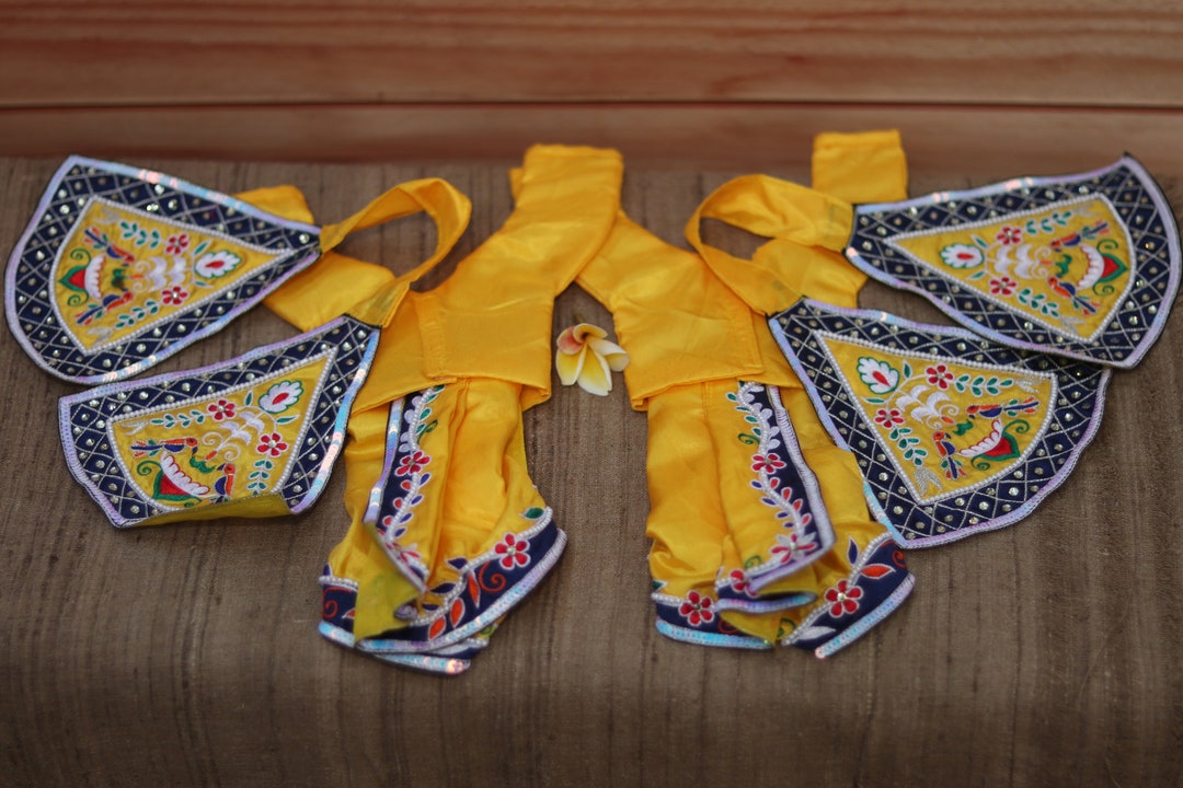 Beautiful Gour Nitai Dress Dhoti, Kurta and Shawl Set, Dark Yellow ...