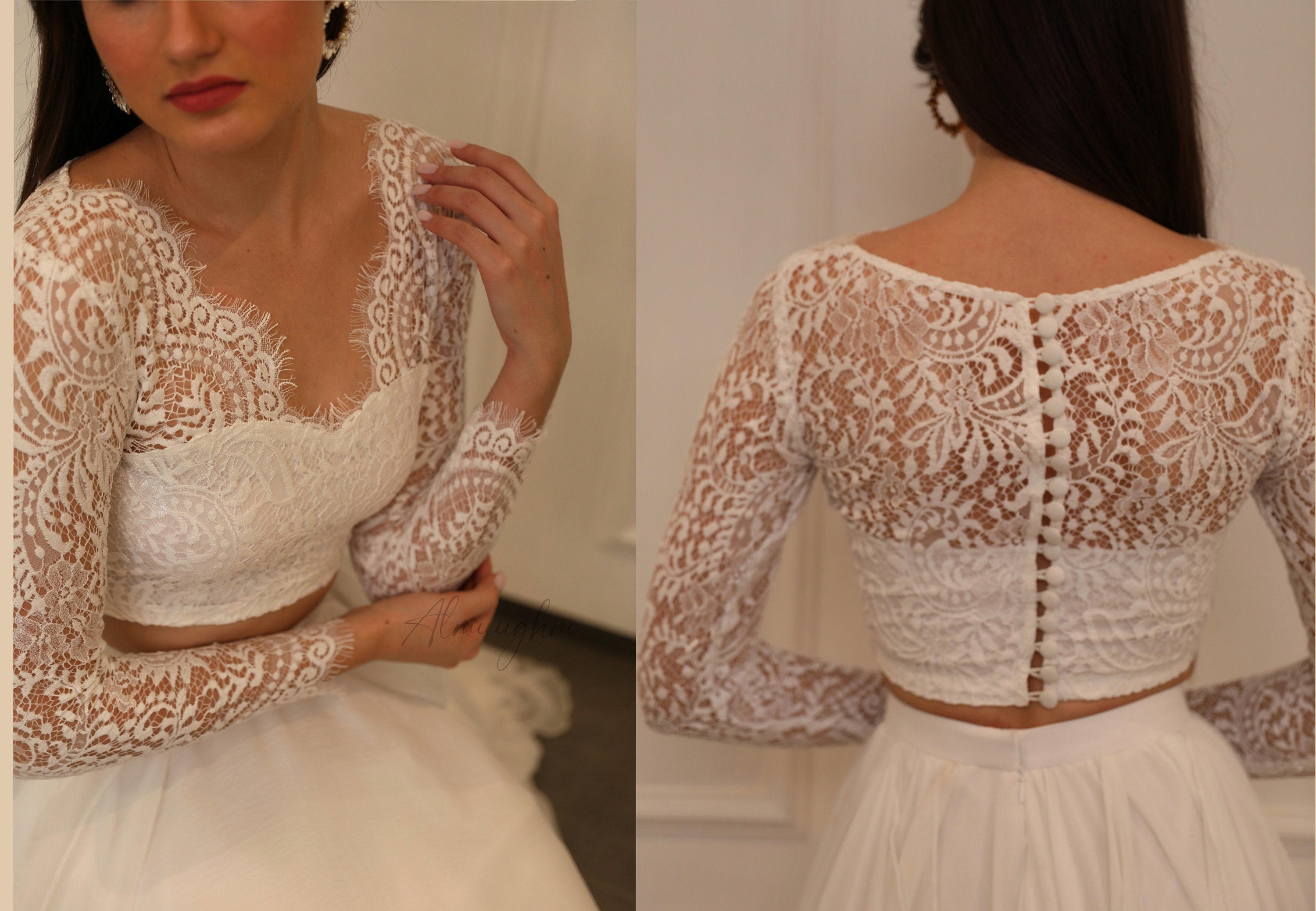 Bridal Separates Top With Long Sleeves Lace Top Bridal Crop | Etsy