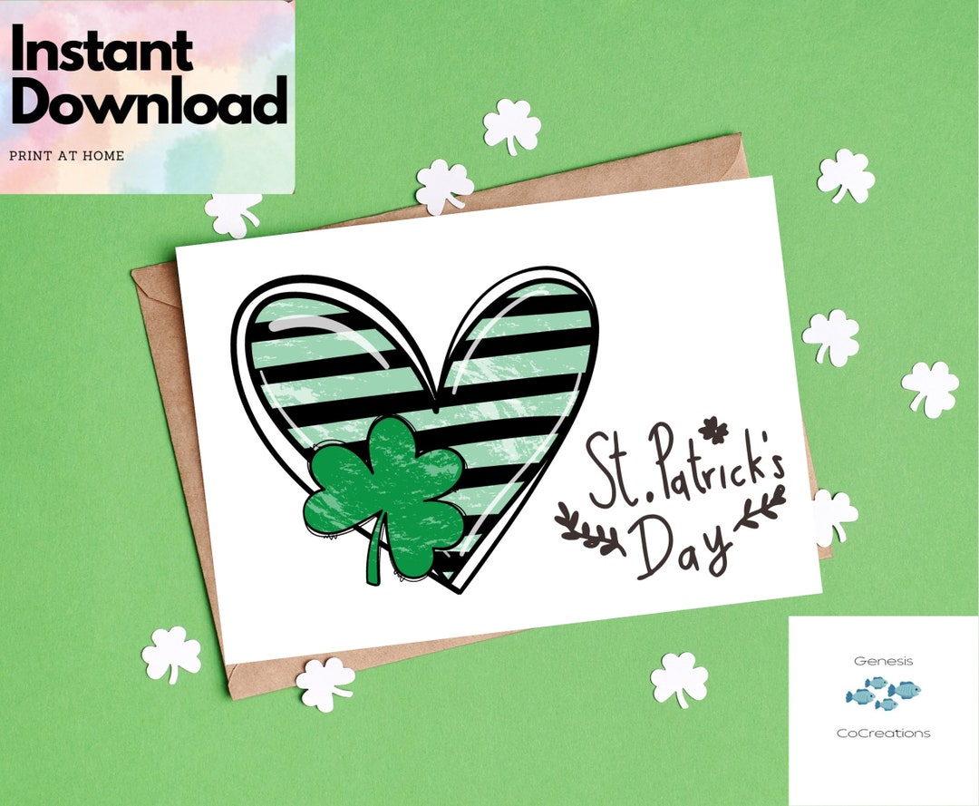 Instant Download Blank St. Patricks Day Greeting Card. Stripped Heart ...