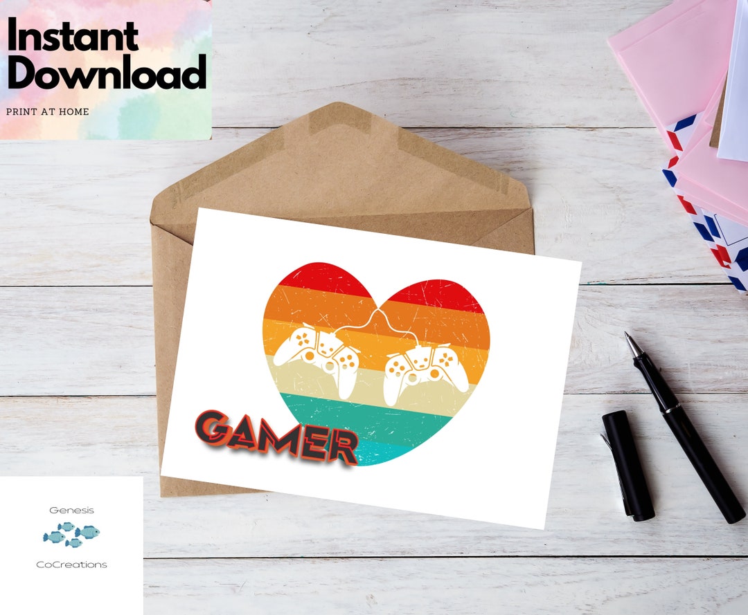 Instant Download Blank Gamer and Heart Card. Easy Print at Home Gamer ...