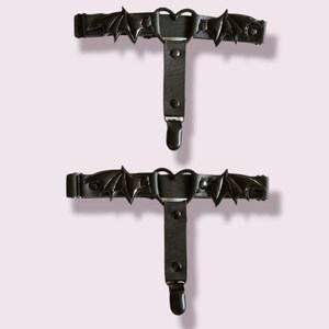 Black Batty Nights Garter Belts PU Leather Patent Bat Wings Pastel Goth ...