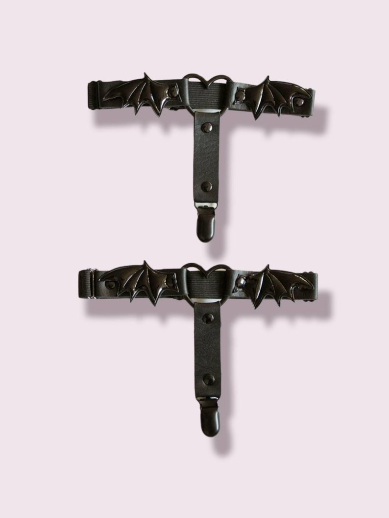 Black Batty Nights Garter Belts PU Leather Patent Bat Wings - Etsy