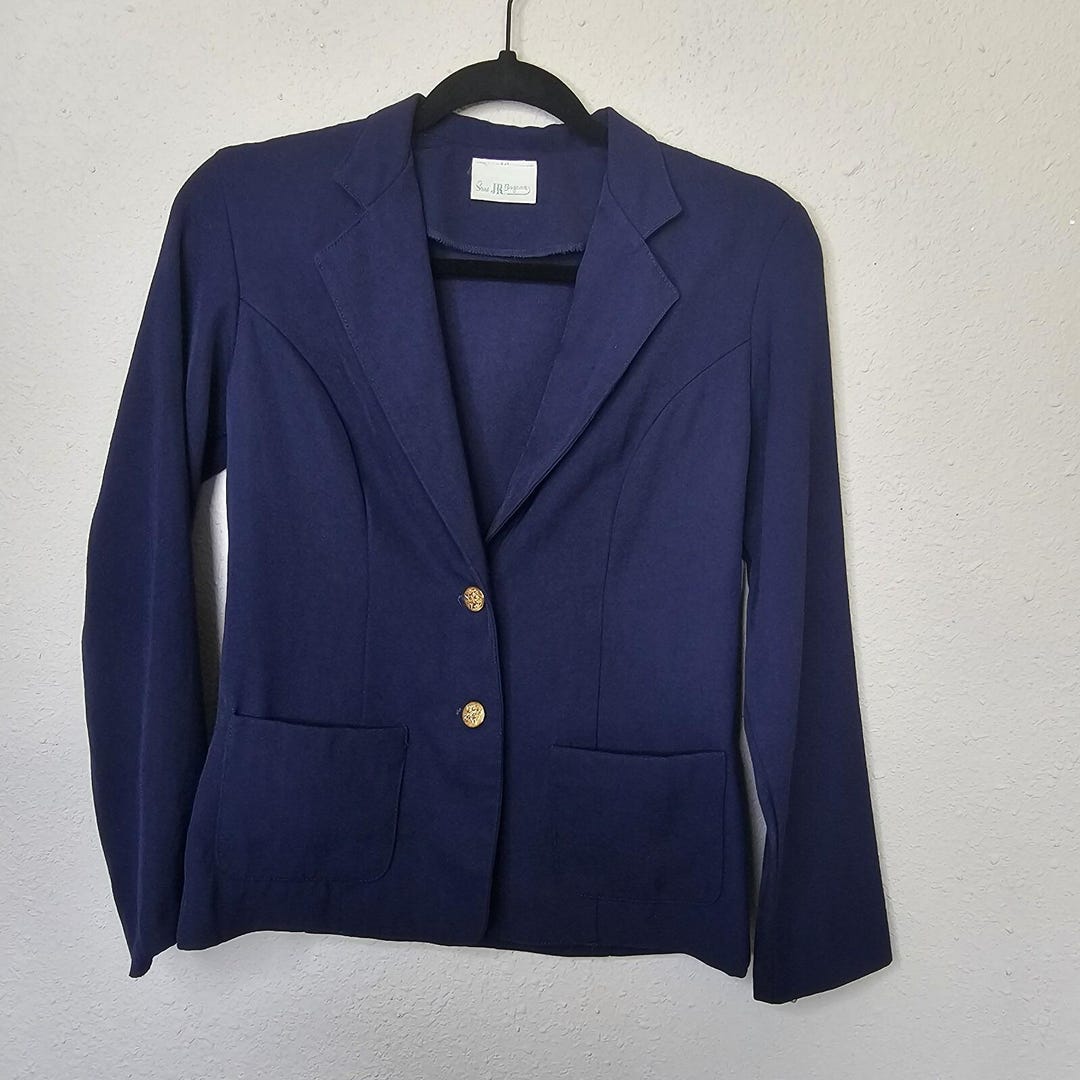 Sears Jr Bazaar Vintage 70s Blazer Women Blue Gold Buttons Pockets ...