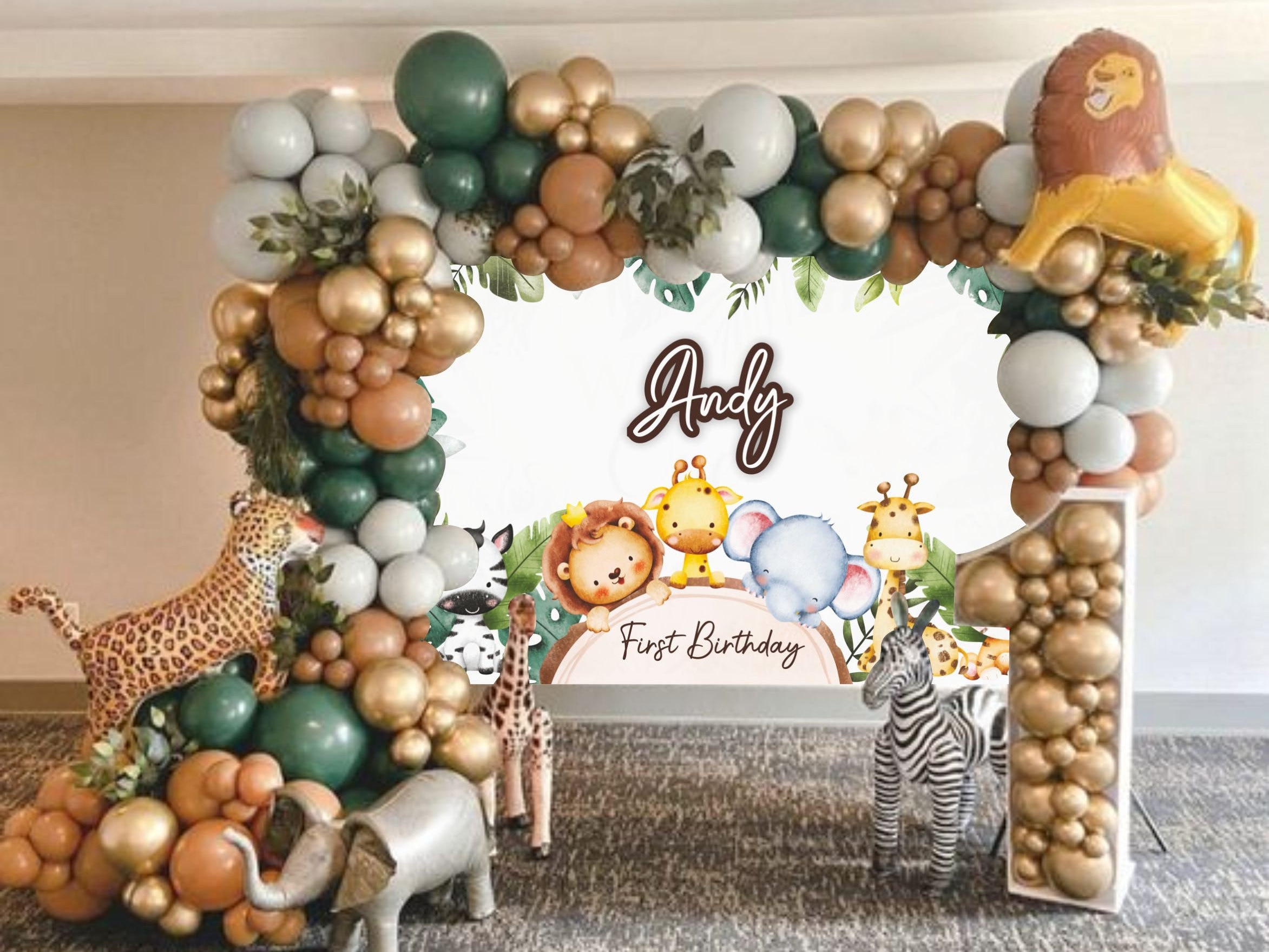 Personalized Safari Birthday Backdrop Banner, Safari Baby Shower ...