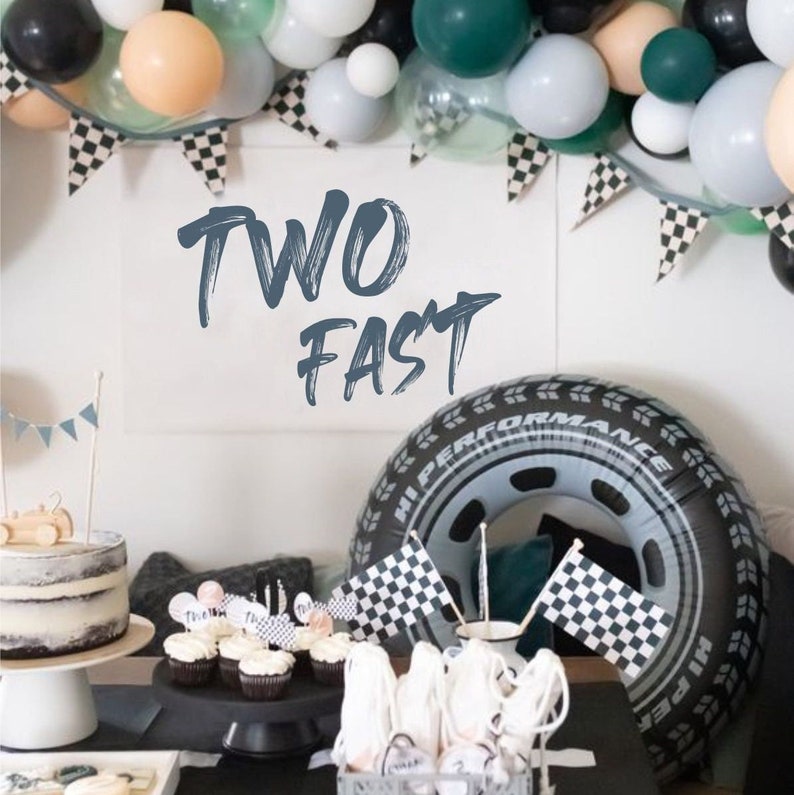 Two Fast Birthday Backdrop Banner Race Car Birthday Banner - Etsy