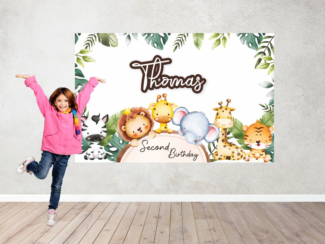 Personalized Safari Birthday Backdrop Banner Safari Baby - Etsy
