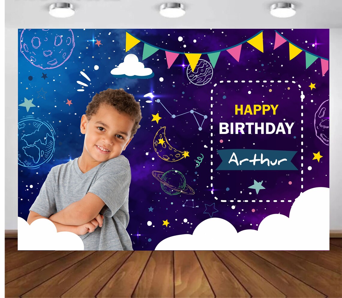 Personalized Outer Space Birthday Backdrop, Galaxy Birthday Party ...