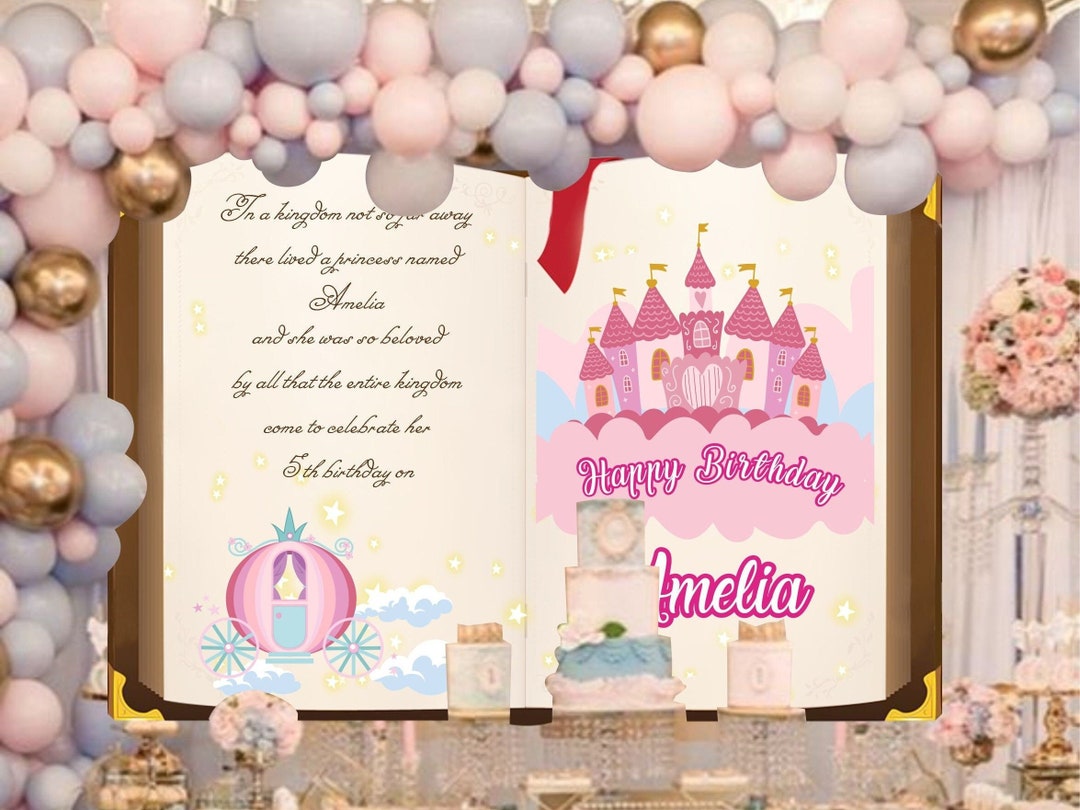 Princess Birthday Backdrop, Personalized Story Book Backdrop, Giant ...