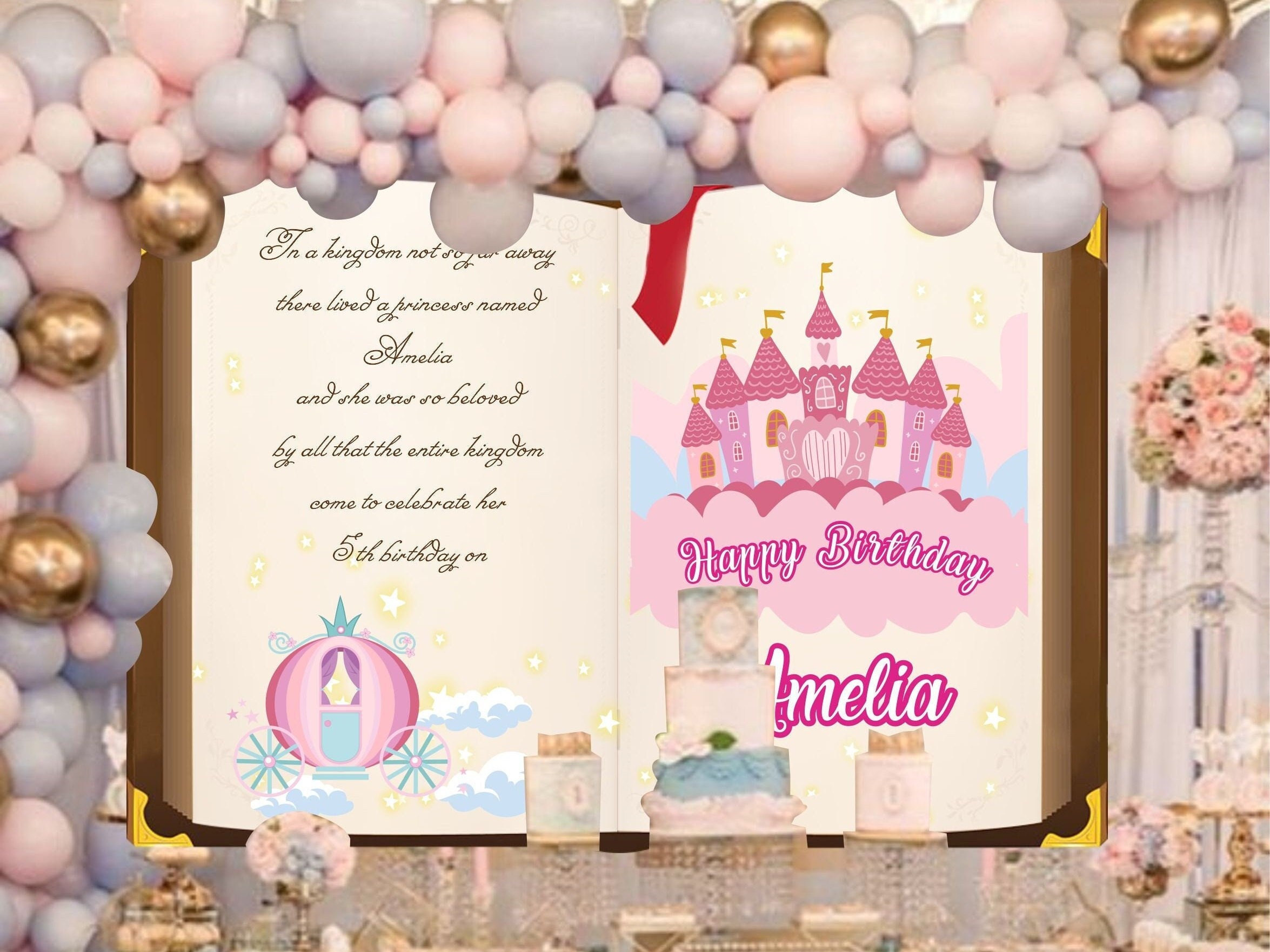 Princess Birthday Backdrop, Personalized Story Book Backdrop, Giant ...