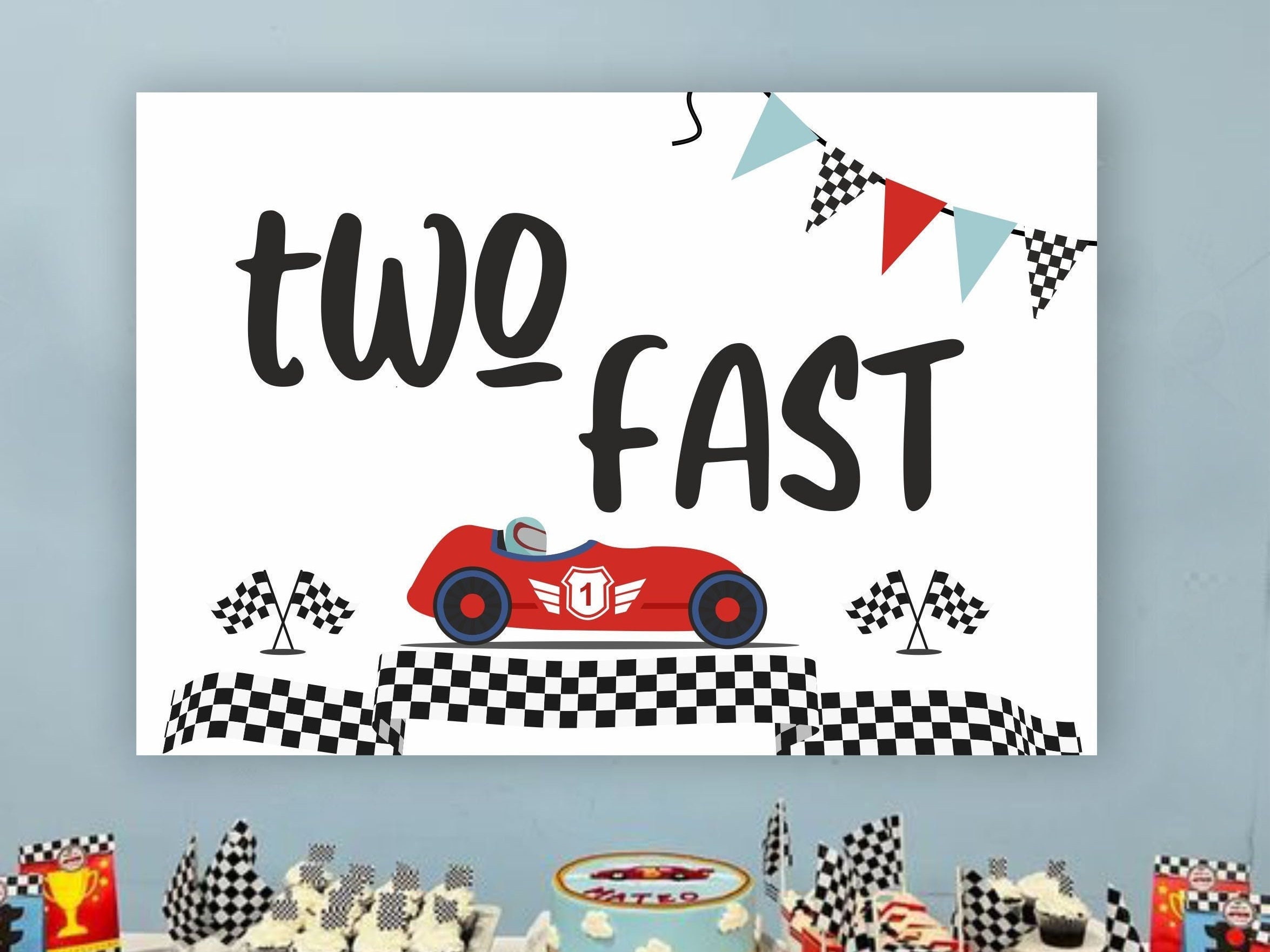 Two Fast Birthday Backdrop, Race Car Birthday Backdrop, Second Birthday ...