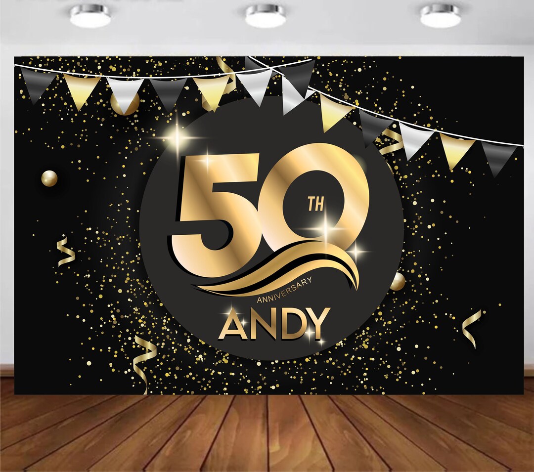 50th Birthday Backdrop, Birthday Backdrop Personalized, Gold Birthday ...