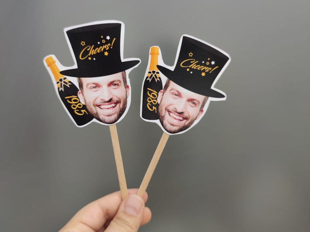 Cheers Photo Cupcake Toppers, Birthday Cupcake Toppers, Face on a Stick ...