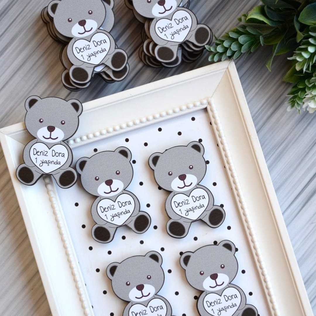 Custom Teddy Bear Magnet, Baby Shower Favors, Boho Teddy Bear Favors ...