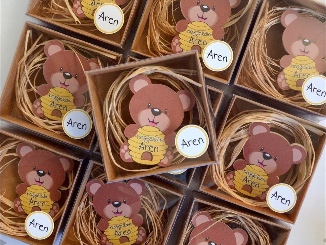 Custom Teddy Bear Magnet, Baby Shower Favors, Boho Teddy Bear Favors ...