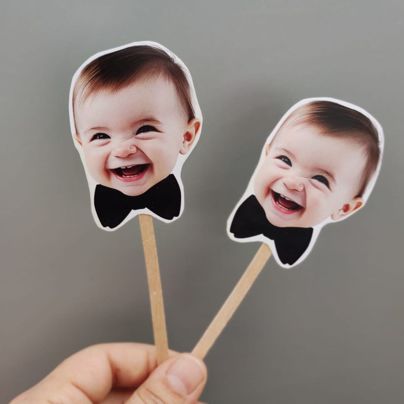 Custom Baby Face Cupcake Toppers, Face Topper Picks , Bow Tie Cupcake ...