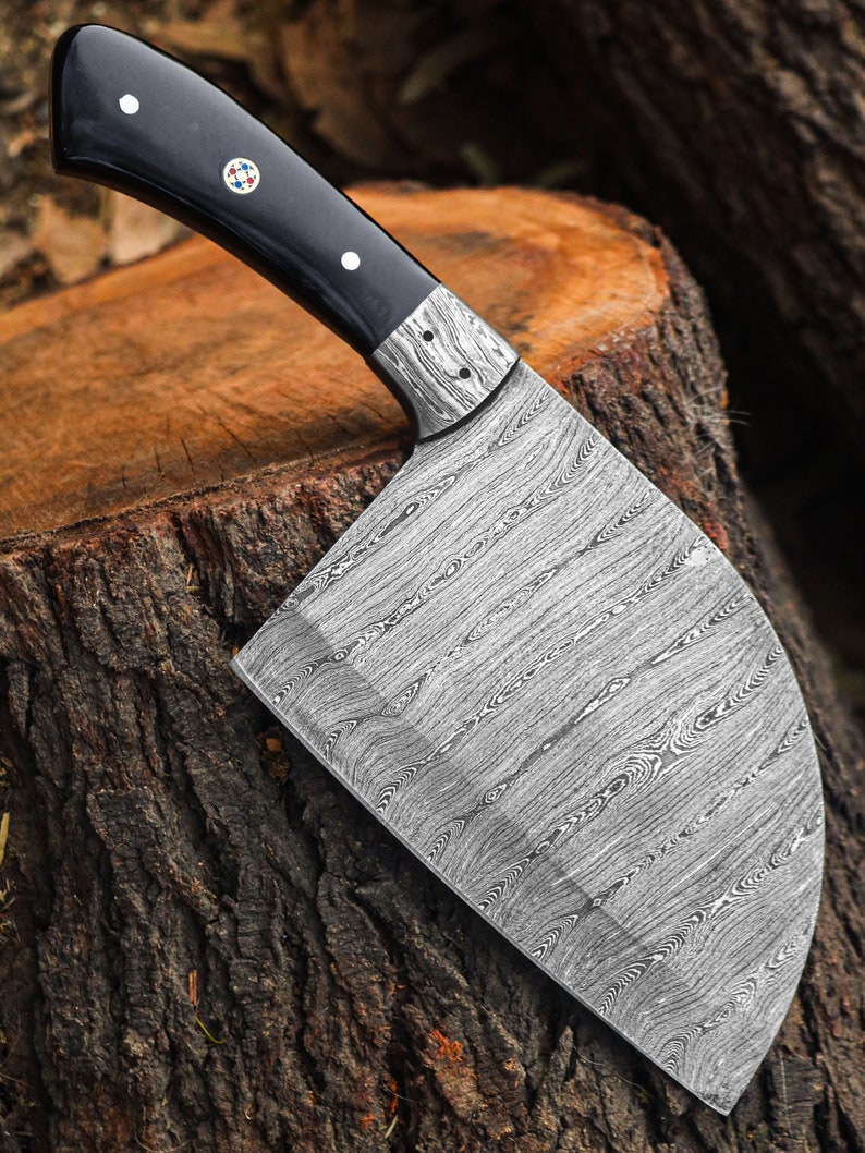 Damascus Steel Serbian Meat Cleaver Hand Forged Kitchen - Etsy