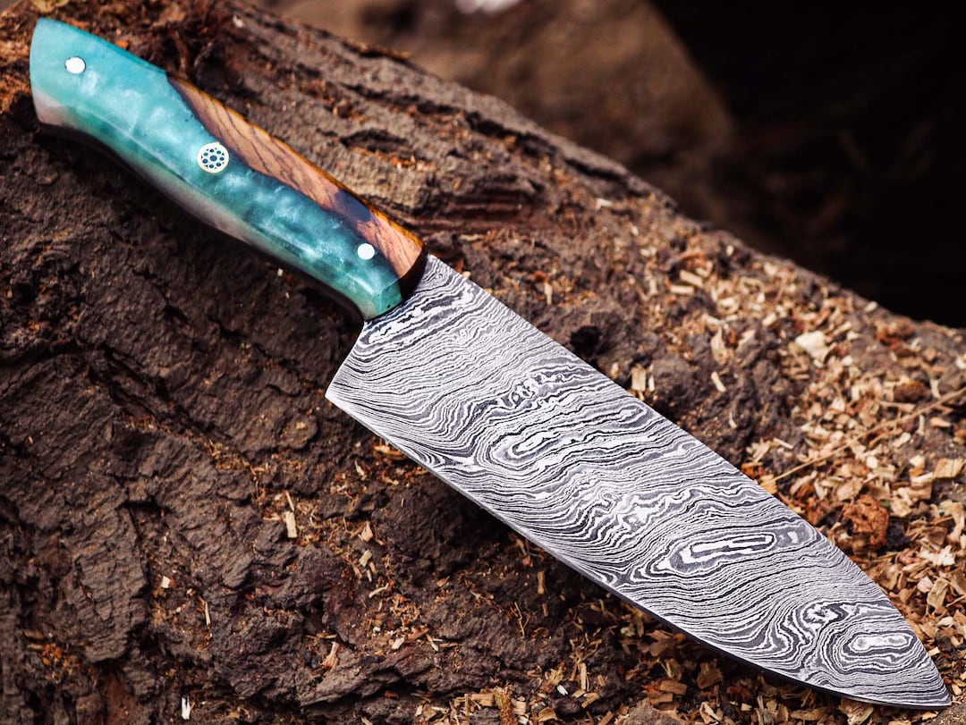 Damascus Chef Knife Hand Forged Kitchen Knife Gift for Her Christmas ...