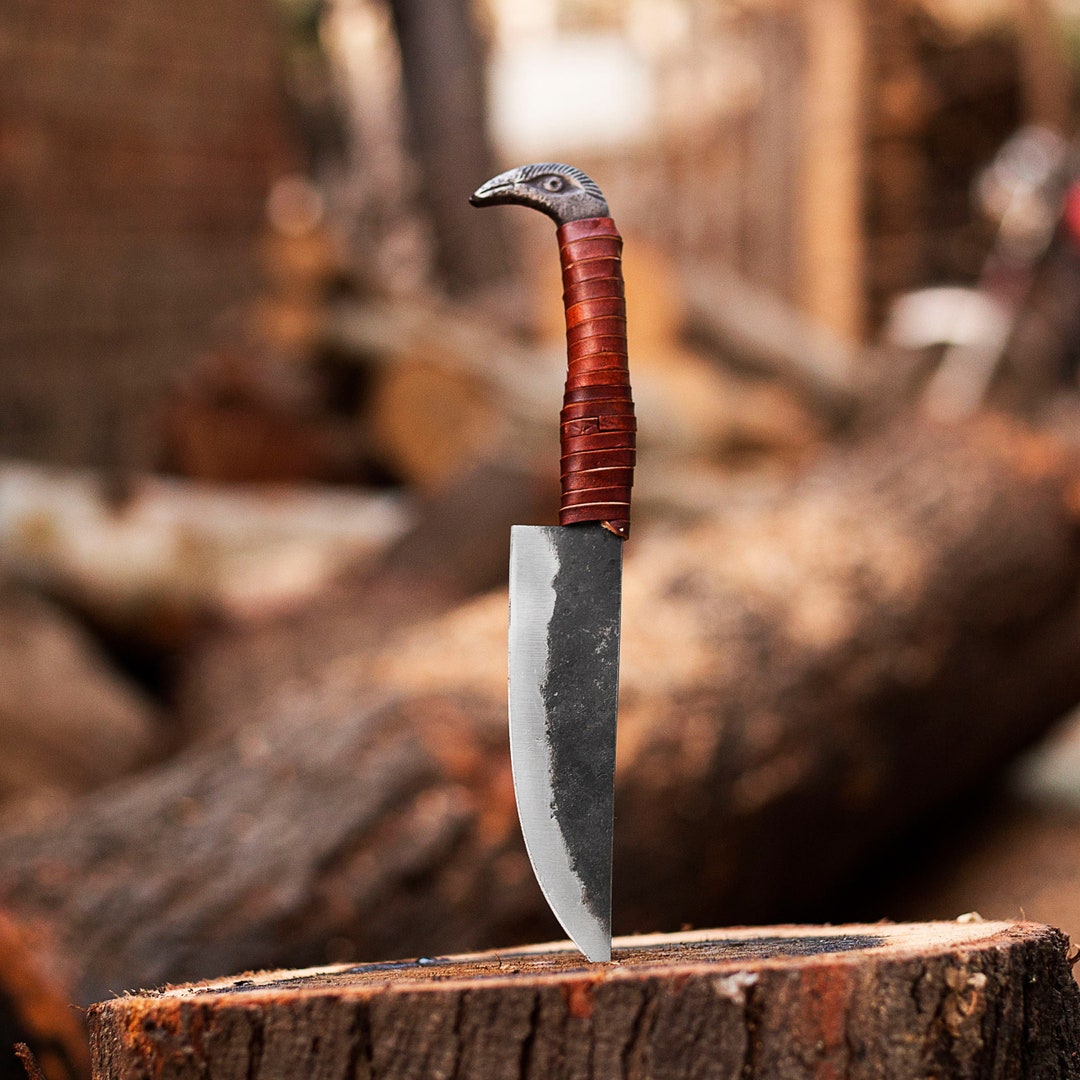 Custom Handmade Carbon Steel Viking Knife & Leather Sheath , Viking ...