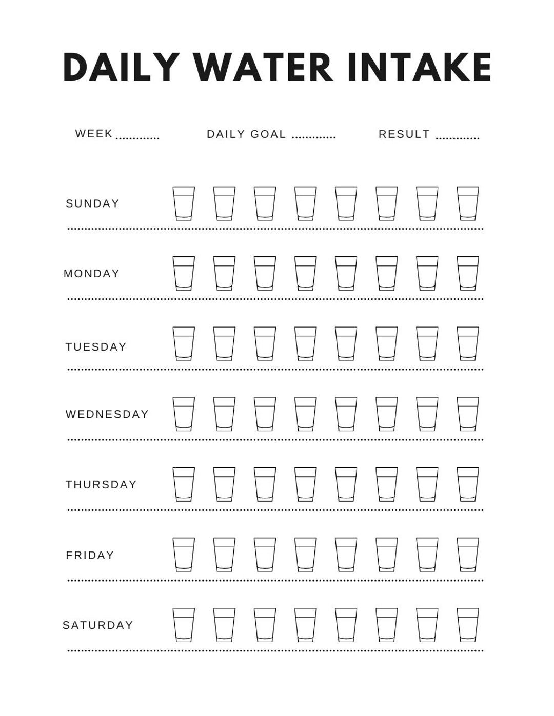 Printable Daily Water Intake Tracker | Hydration Log | 8.5x11 PDF & PNG ...