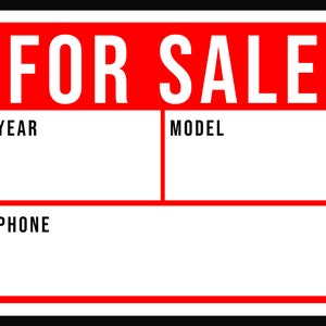 Car for Sale Sign - Digital Download - US Letter & A4 PDF File - Etsy