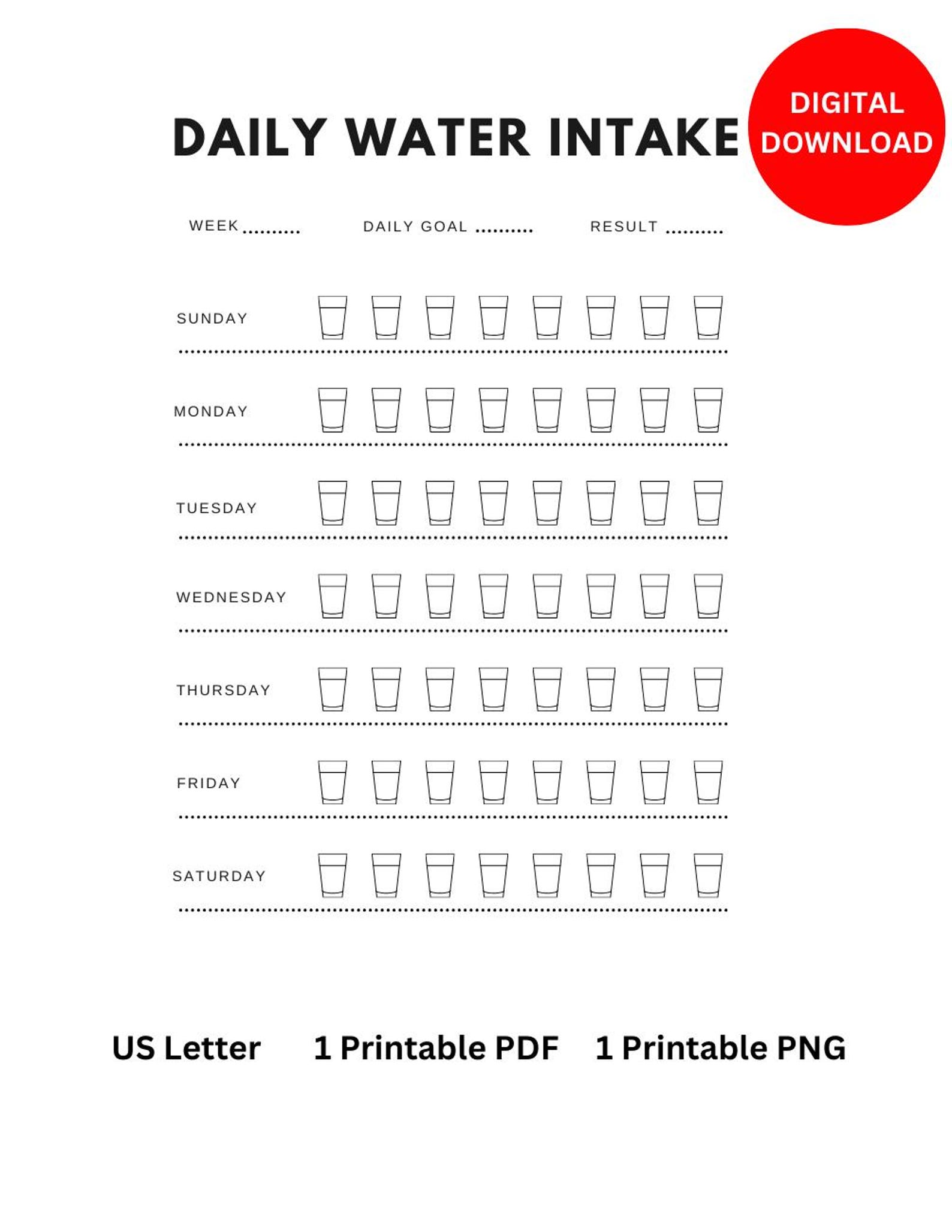 Printable Daily Water Intake Tracker | Hydration Log | 8.5x11 PDF & PNG ...