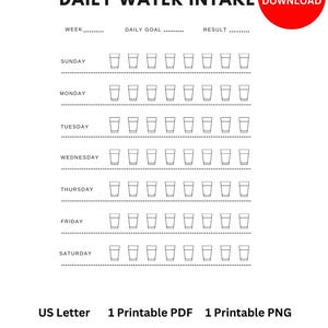 Printable Daily Water Intake Tracker | Hydration Log | 8.5x11 PDF & PNG ...