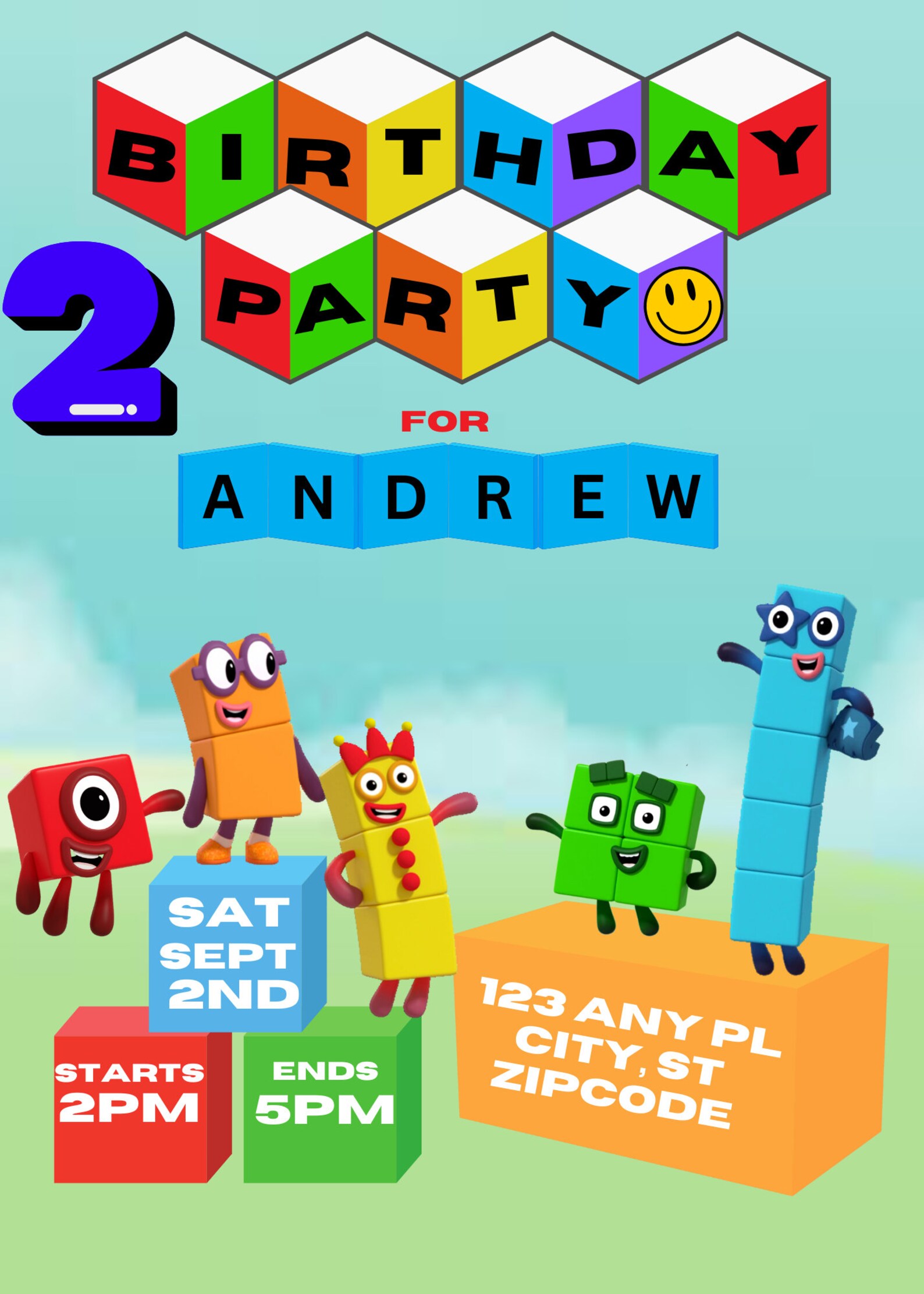 Numberblocks Birthday Invitation: Personalized 5x7 (digital Invitation ...
