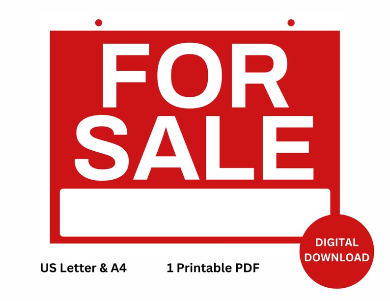 For Sale Sign - Digital Download - US Letter & A4 PDF Files - Etsy UK
