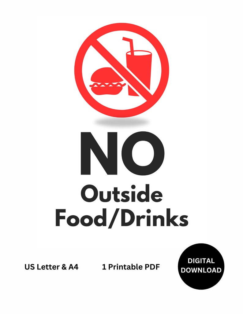 No Outside Food/drinks - Digital Download - US Letter & A4 Sizes - Etsy
