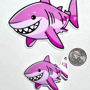 Pink Shark Sticker | Cute Smiling Cartoon Shark Decal | Waterproof ...