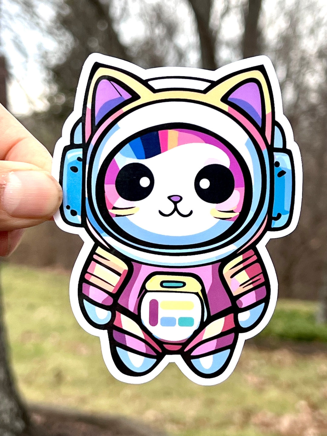 Rainbow Cat Astronaut Sticker | Cute Space Kitty Decal | Space Suit Cat ...
