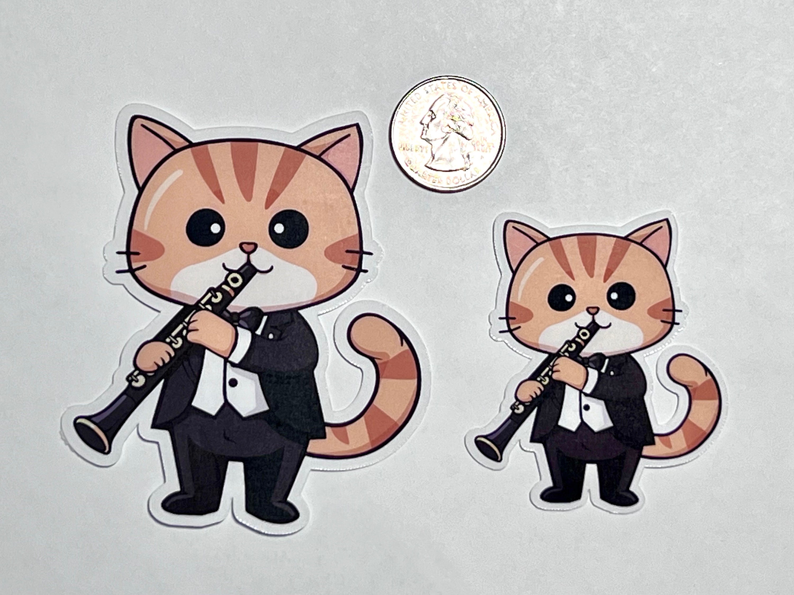 Clarinet Cat Sticker Clarinet Kitty Orchestra Vinyl Sticker Water ...