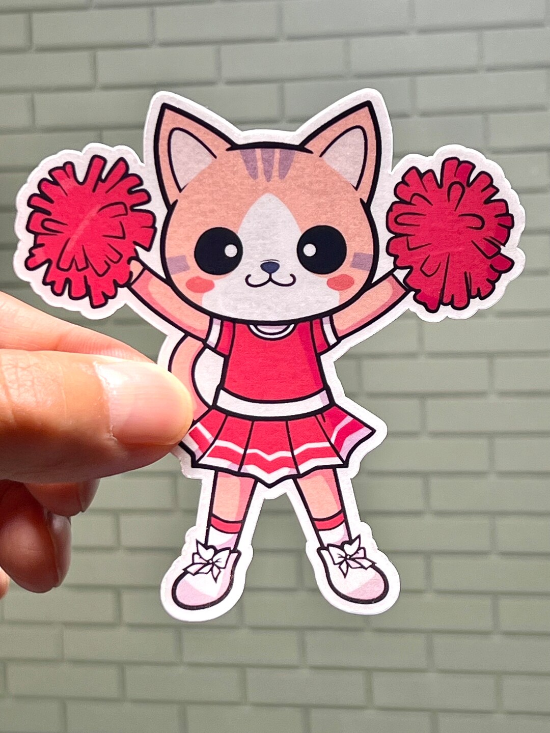 Cheerleader Cat Vinyl Sticker: Kawaii Cheer Team Sticker - Etsy