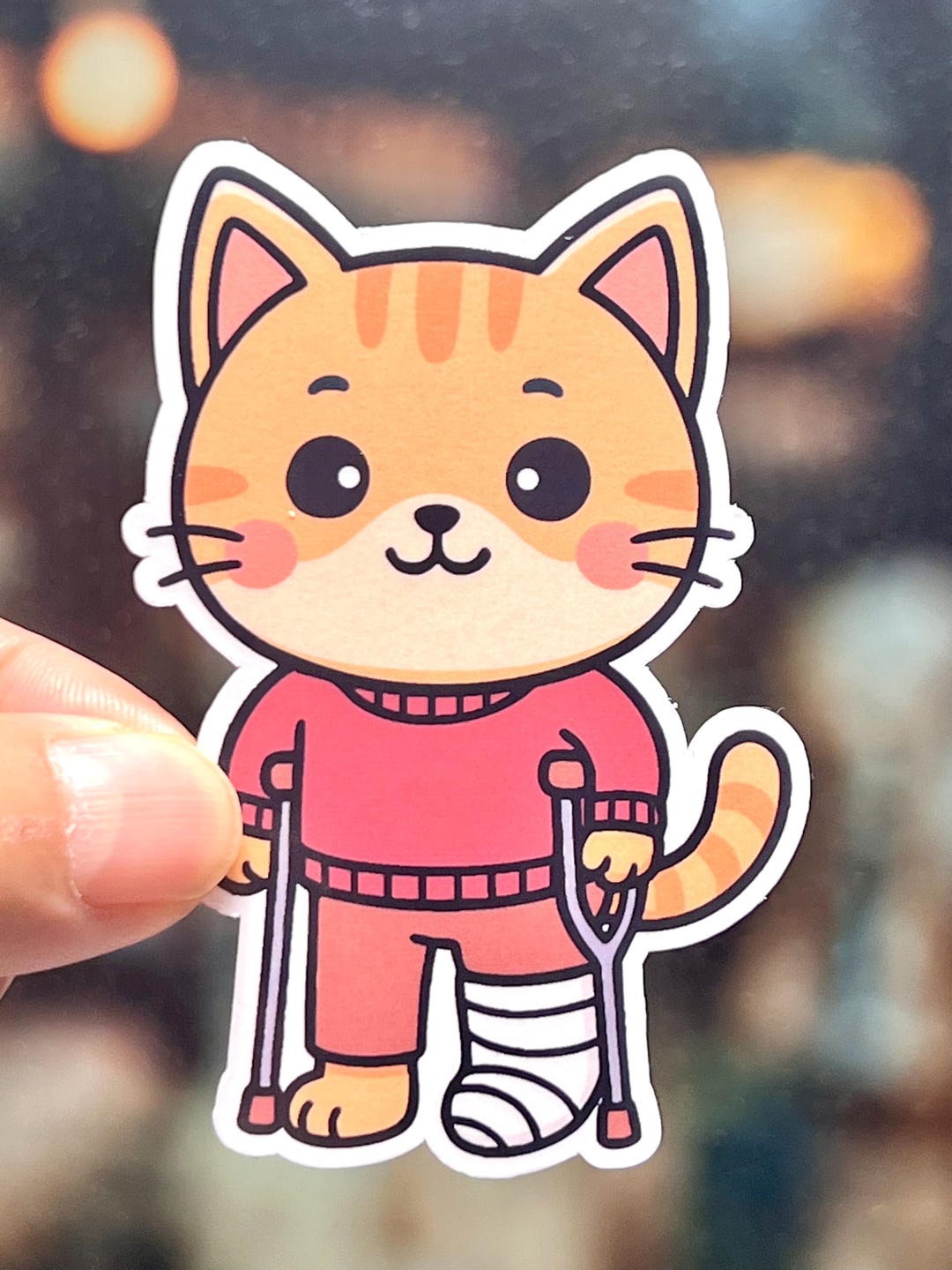 Cat on Crutches Vinyl Sticker: Kawaii Hurt Kitty, Get Well Soon Gift - Etsy
