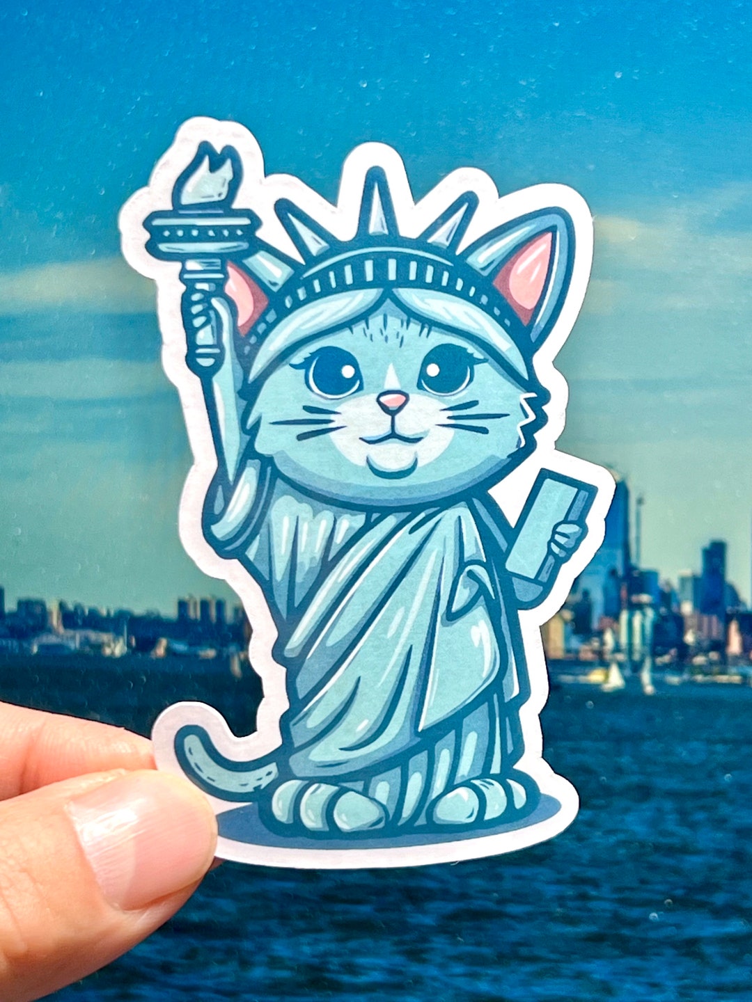 Statue of Liberty Cat Sticker: Kawaii Kitty Vinyl Sticker - Etsy