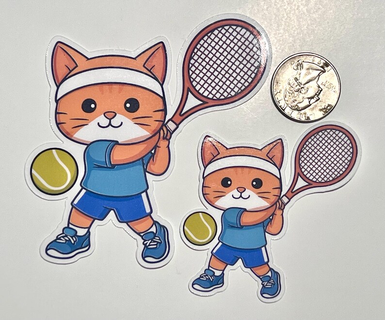 Tennis Cat Waterproof Vinyl Sticker for Racket Cases Water Bottles and ...