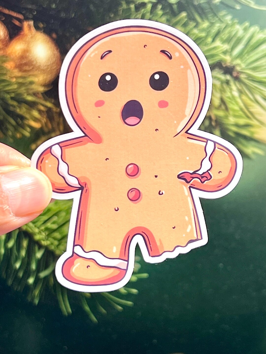 Gingerbread Man With Bite Out of Leg Sticker | Surprised Gingerbread ...