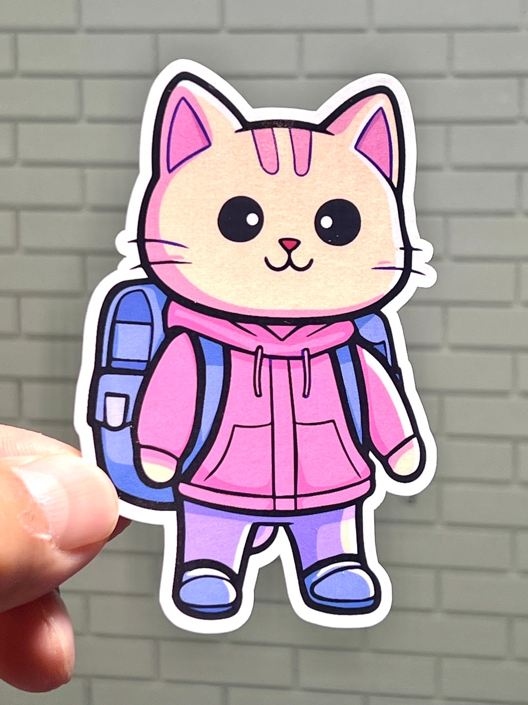 Back to School Kitty Vinyl Sticker: Pink Cat With Backpack - Etsy