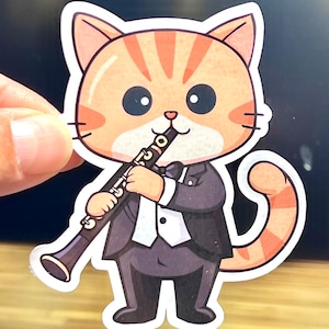 Clarinet Cat Sticker | Clarinet Kitty Orchestra Vinyl Sticker | Water ...