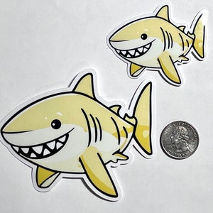 Yellow Shark Sticker | Cute Smiling Cartoon Shark Decal | Waterproof ...