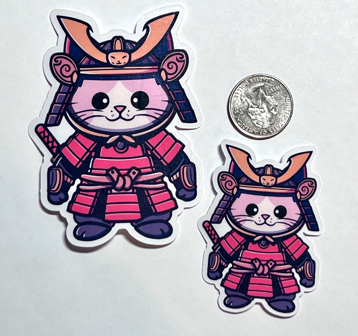 Samurai Cat Vinyl Sticker: Japanese Warrior Kitty, Laptop Sticker - Etsy