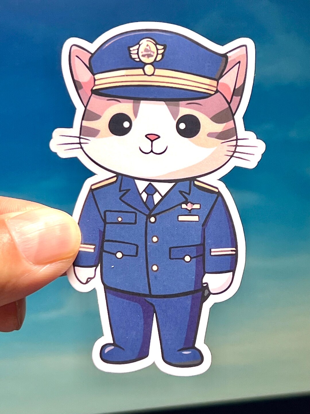 Airplane Captain Cat Sticker | Airline Pilot Cat Vinyl Sticker | Water ...