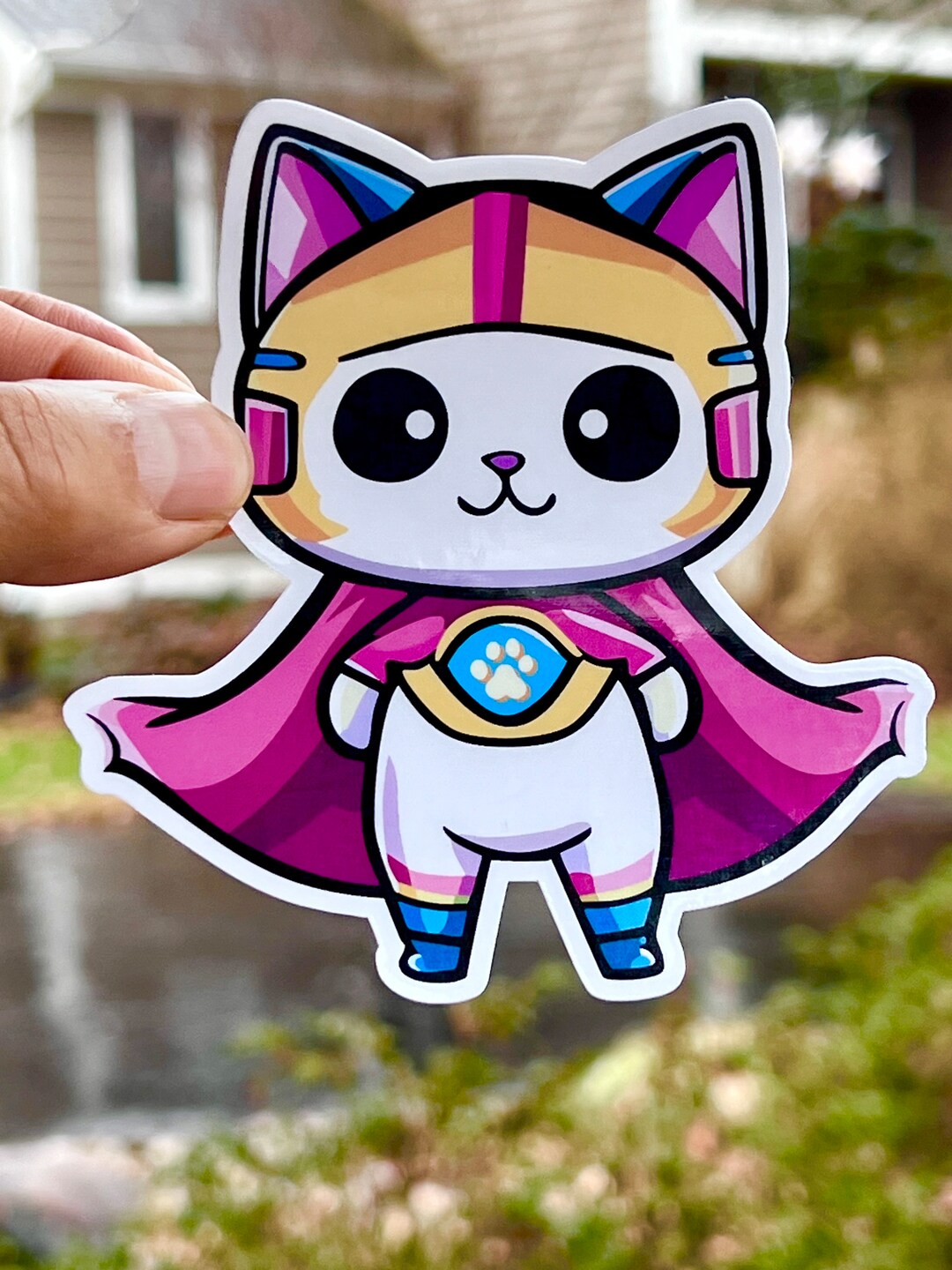 Superhero Cat Sticker | Cute Super Kitty Sticker | Waterproof Vinyl ...