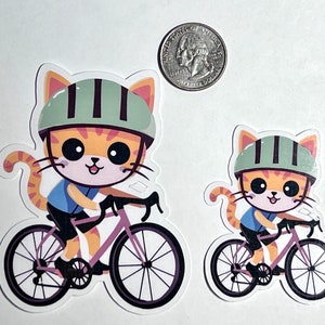 Cycling Cat Sticker | Cute Bicycle Cat Sticker | Colorful Biking ...